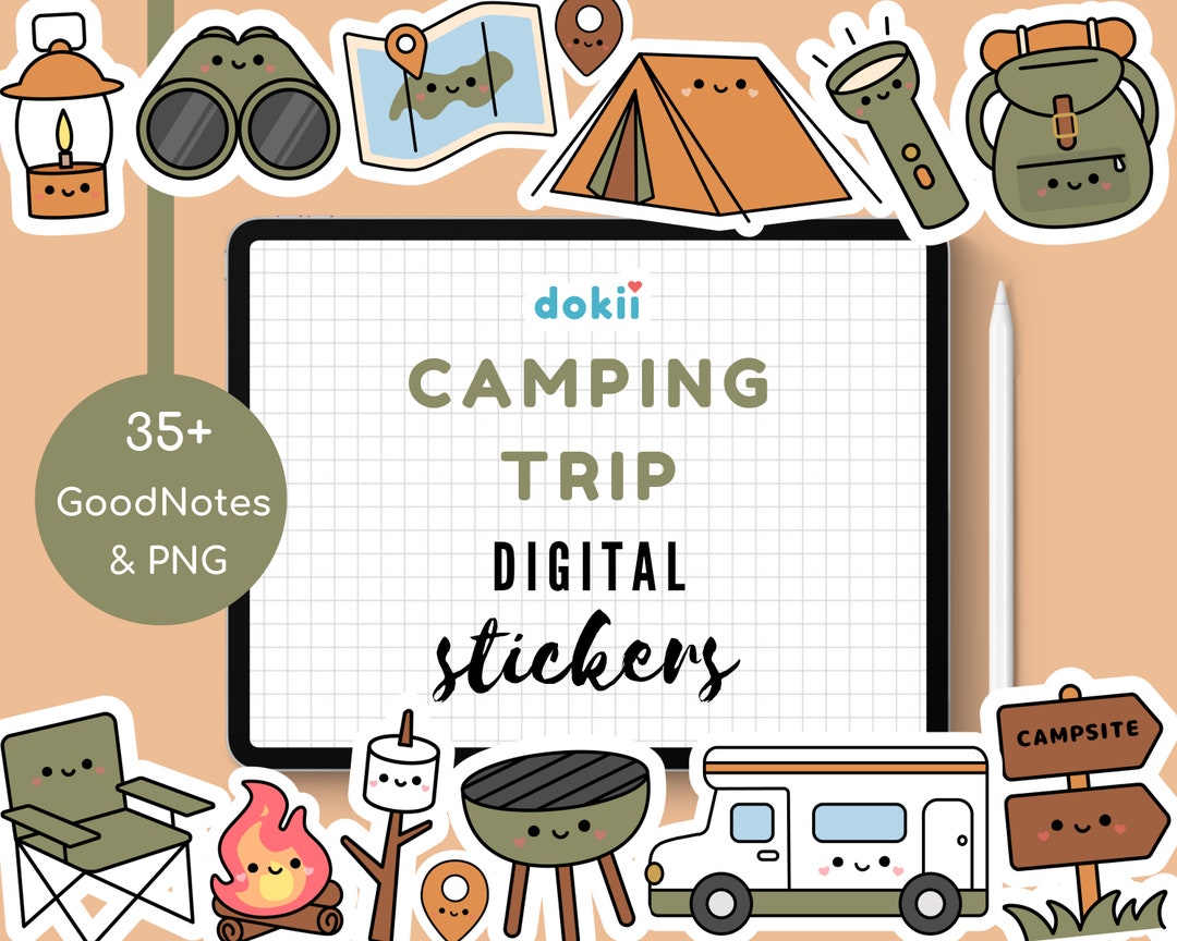 Kawaii Camping Digital Sticker Bundle | 35 Cute Outdoor Adventure ...