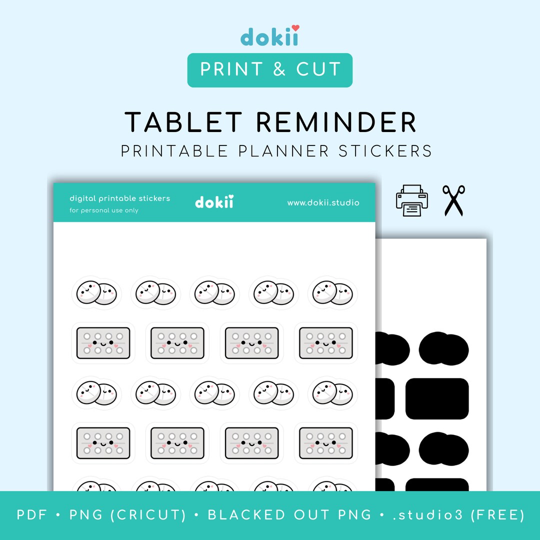 Cute Tablet Reminder Printable Planner Stickers | Kawaii Medicine Pill ...