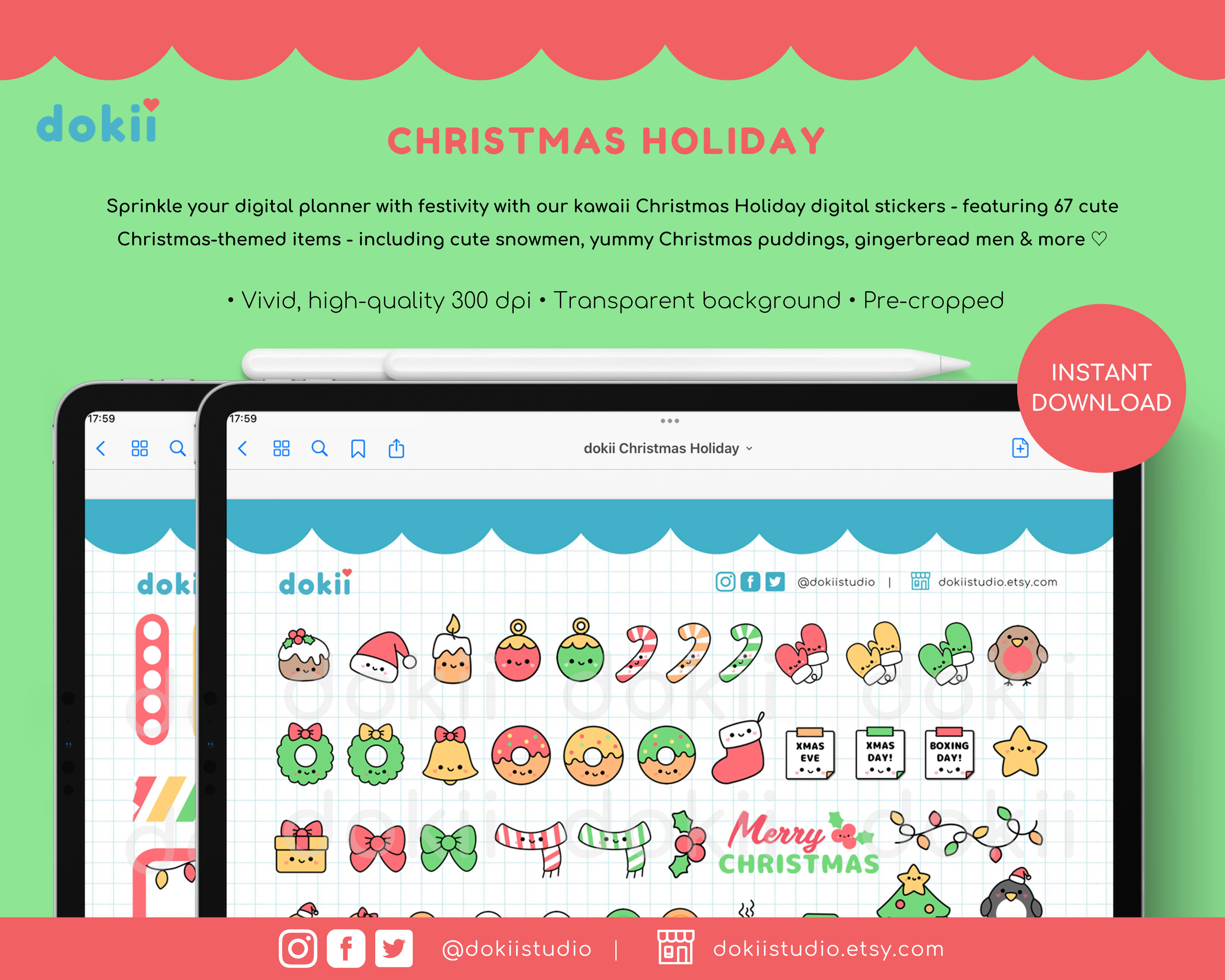 Kawaii Christmas Digital Sticker 67 Cute Festive Holiday - Etsy