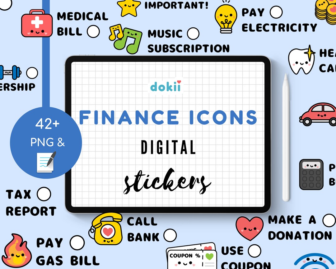 Cute Finance Icon Digital Sticker Bundle | 42+ Kawaii Money PNG Clipart ...