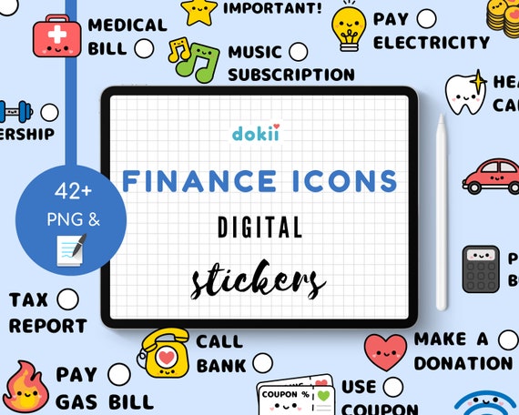Cute Finance Icon Digital Sticker Bundle 42 Kawaii Money - Etsy