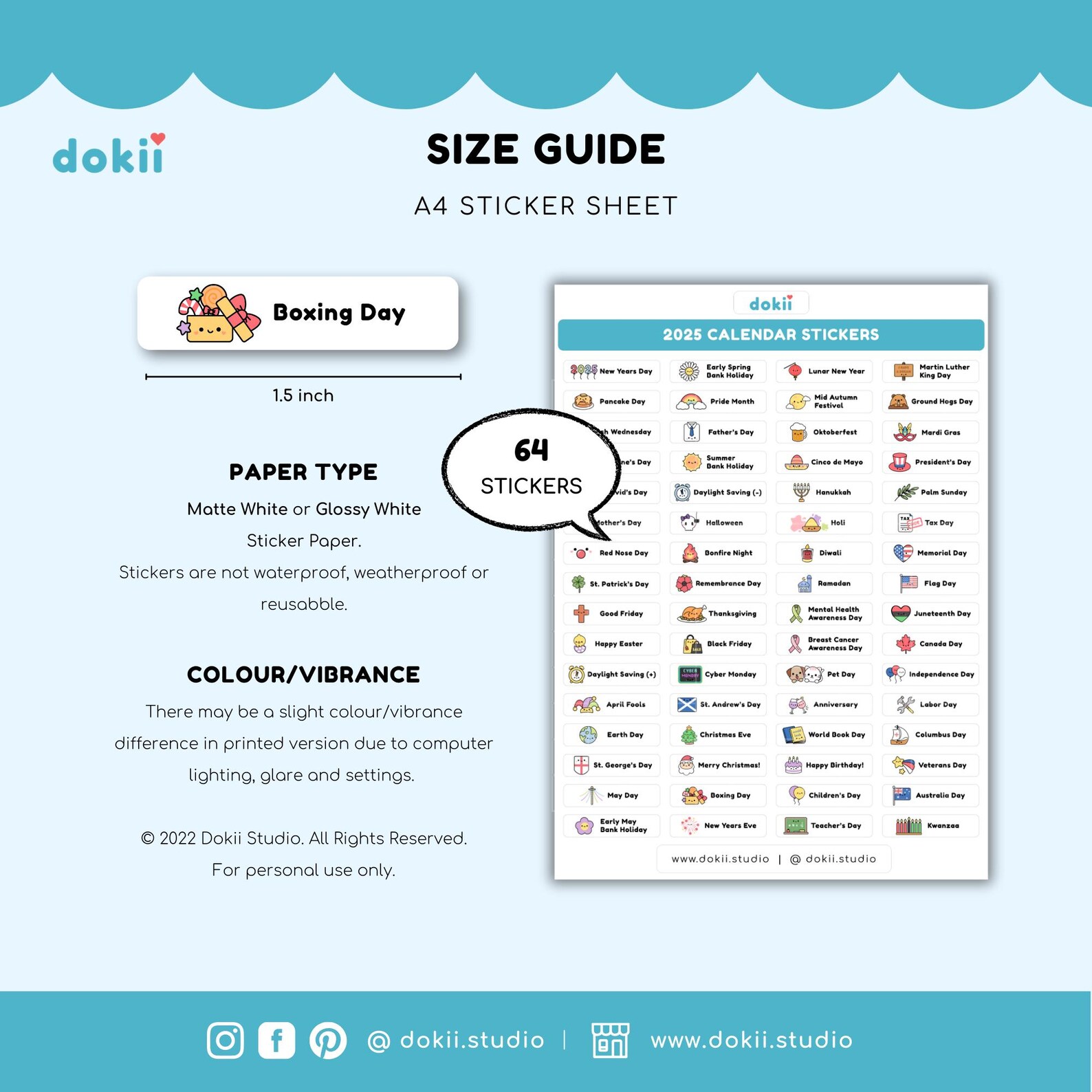 64 Global Event Sticker Sheet 2025 Calendar Year | Cute Global Yearly ...