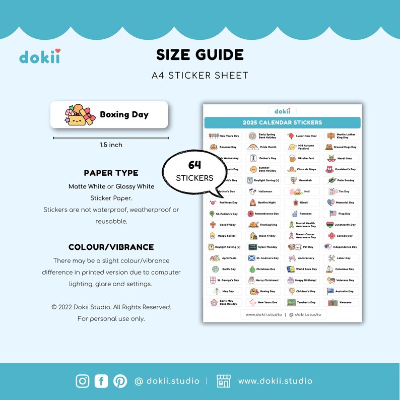 64 Global Event Sticker Sheet 2025 Calendar Year | Cute Global Yearly ...