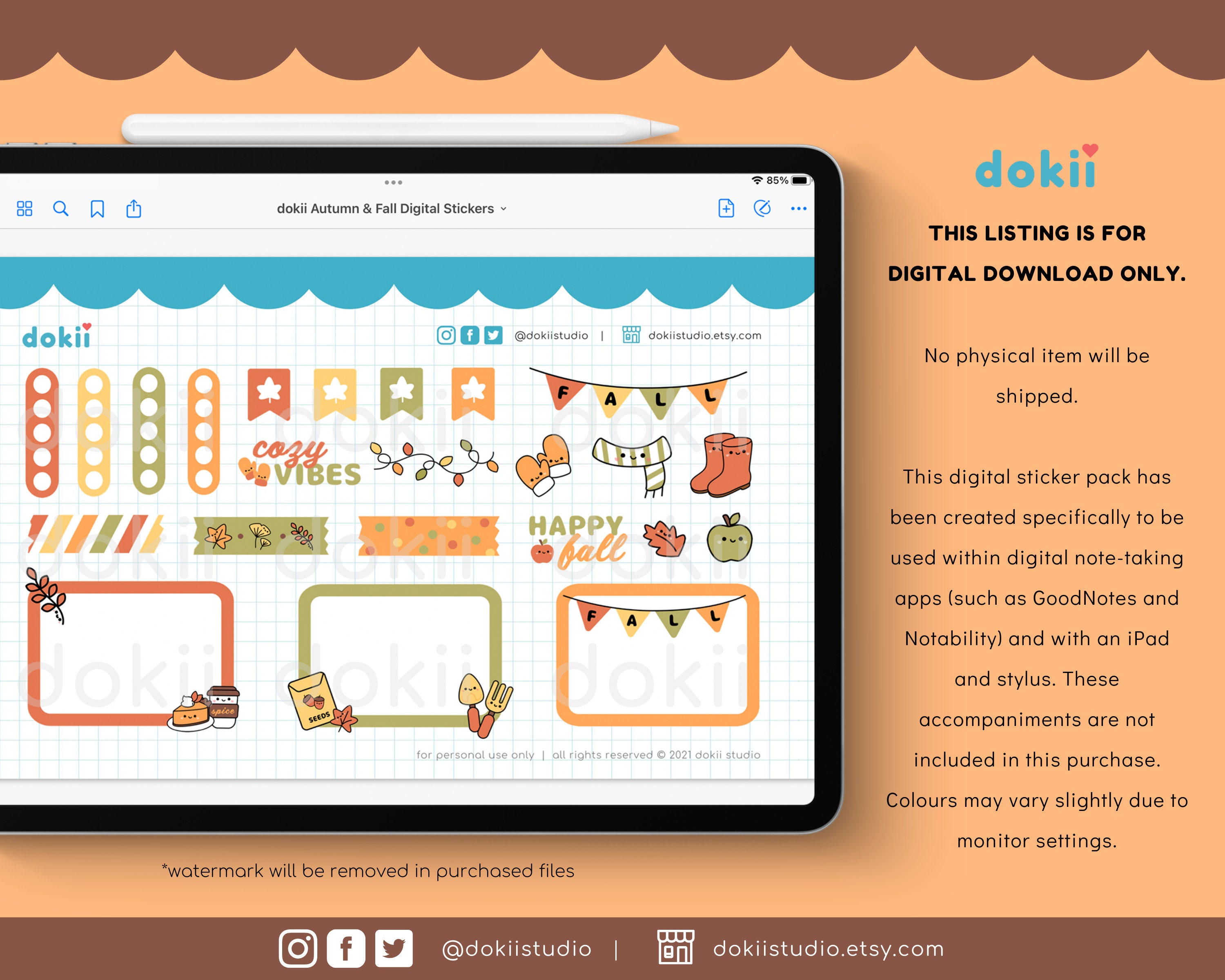 Kawaii Autumn Digital Stickers | 65+ Cute Cozy Fall Pre-cropped Pngs ...