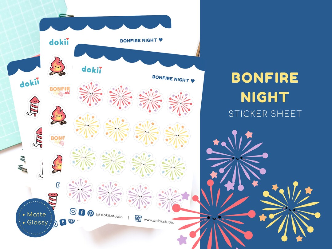 Kawaii Bonfire Night Sticker Sheet | Cute Fireworks Sticker November ...