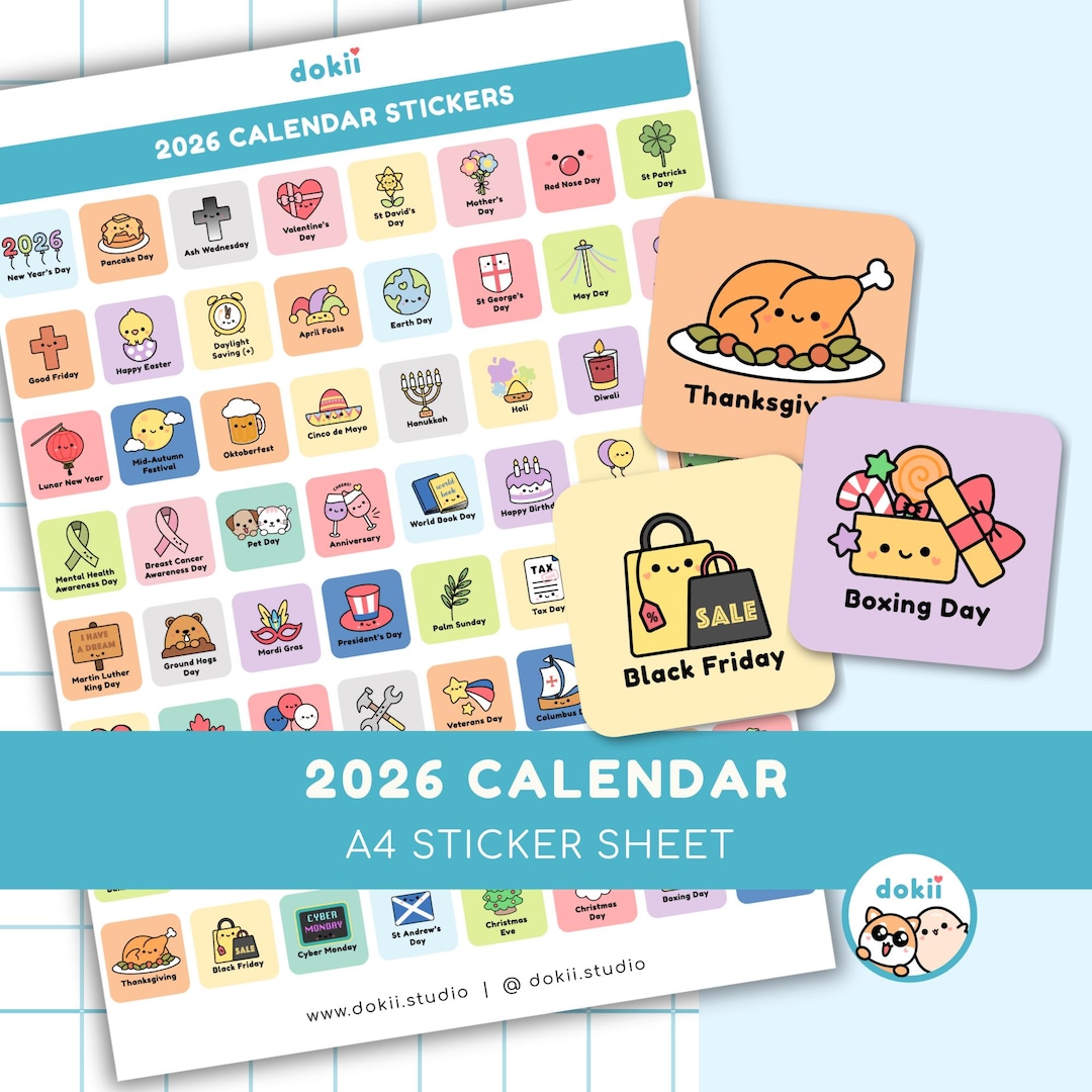 2026 Ultimate Calendar Sticker Sheet | 64 Cute Full Yearly Events ...