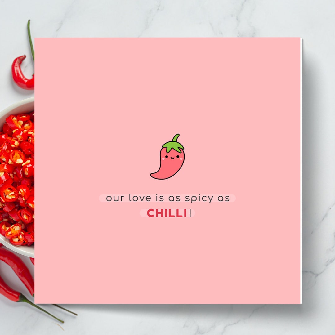 Cute Chilli Card Spicy Pun Chilli Card, Kawaii Chilli Anniversary Card ...