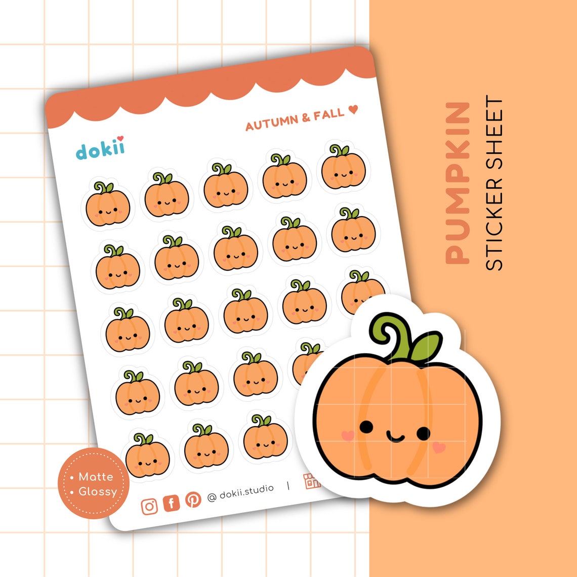 Kawaii Pumpkin Sticker Sheet | 25 Cute Pumpkin Planner Stickers Autumn ...