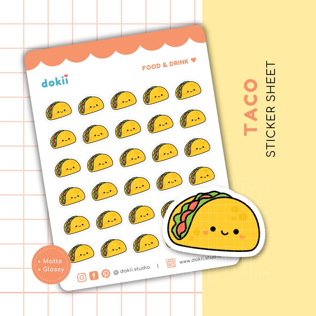 Cute Taco Sticker Sheet | Taco Planner Stickers Taco Night Stickers ...