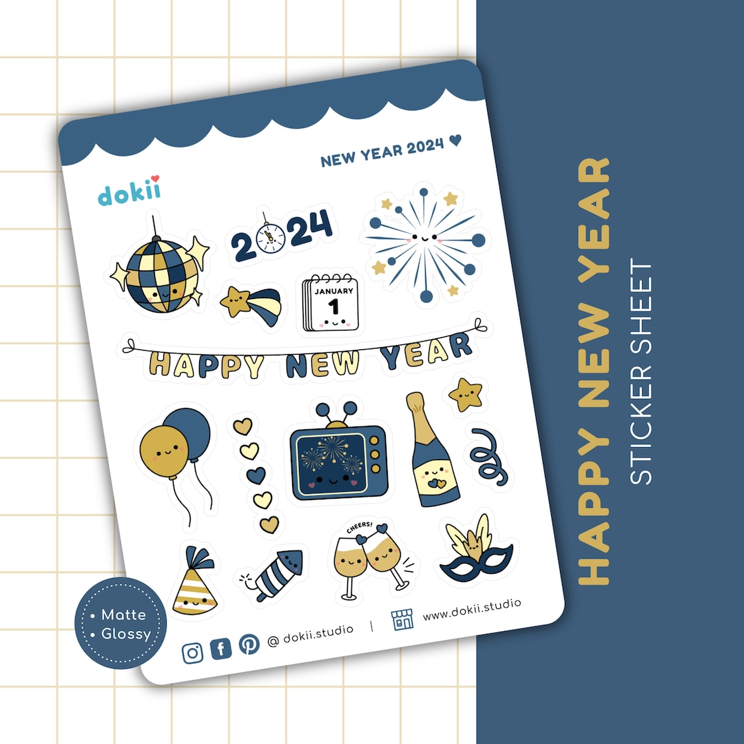 Happy New Year 2024 Sticker Sheet Cute New Year Planner Stickers Year ...