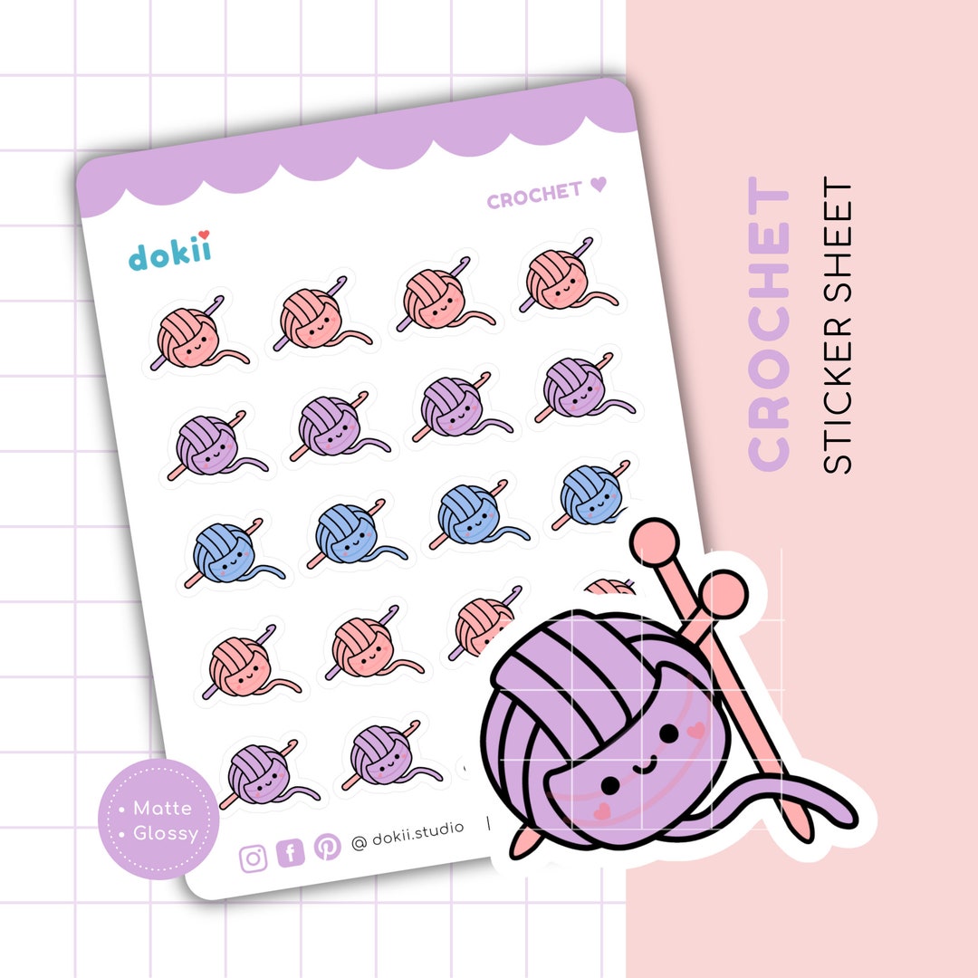 Kawaii Crochet Sticker Sheet, Cute Crochet Planner Stickers Yarn Ball ...