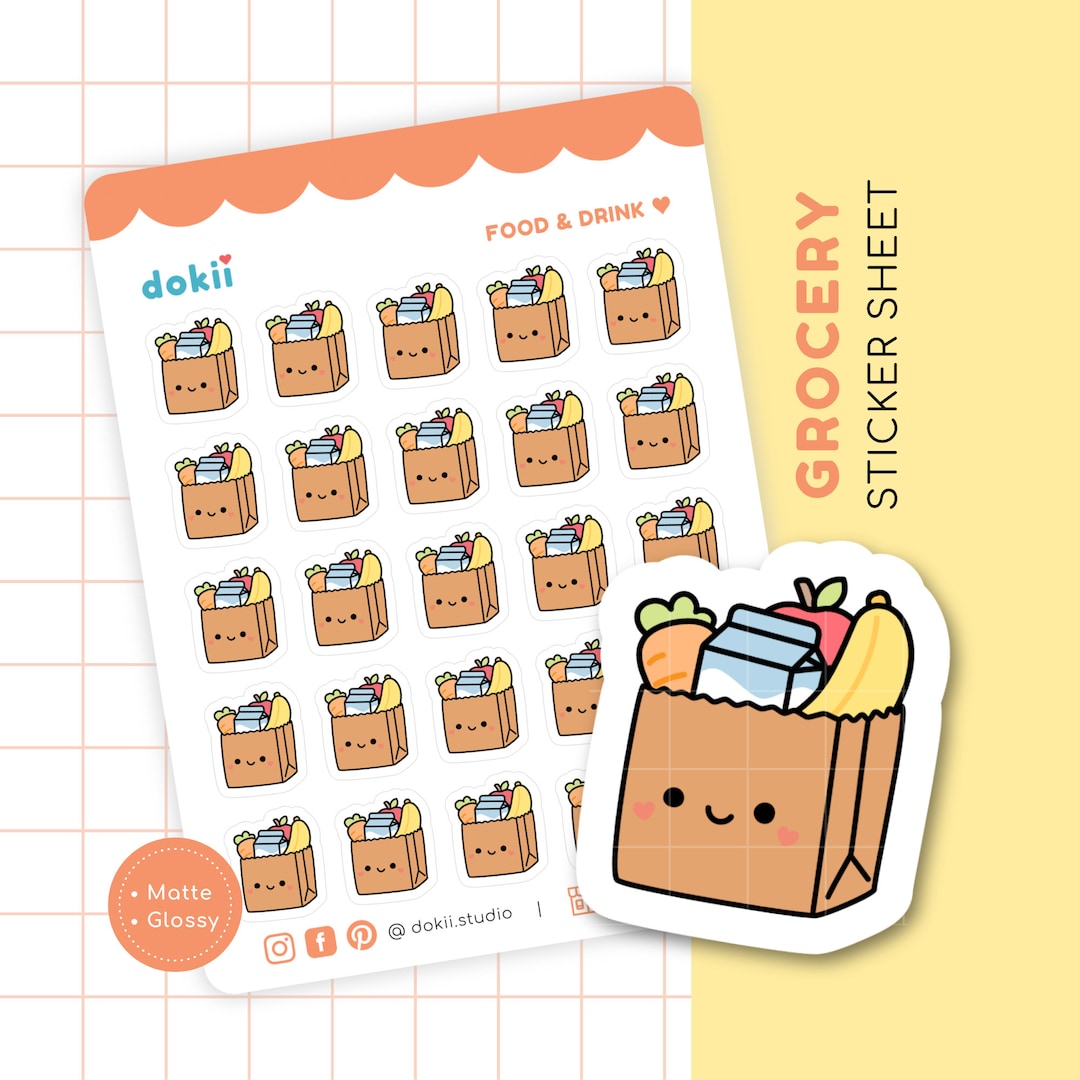 Groceries Sticker Sheet | Cute Supermarket Stickers Grocery Planner ...