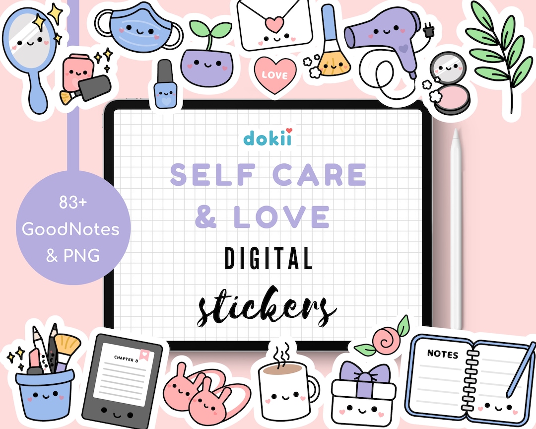 Kawaii Self-care & Love Digital Stickers | 83+ Cute Aesthetic Icons ...