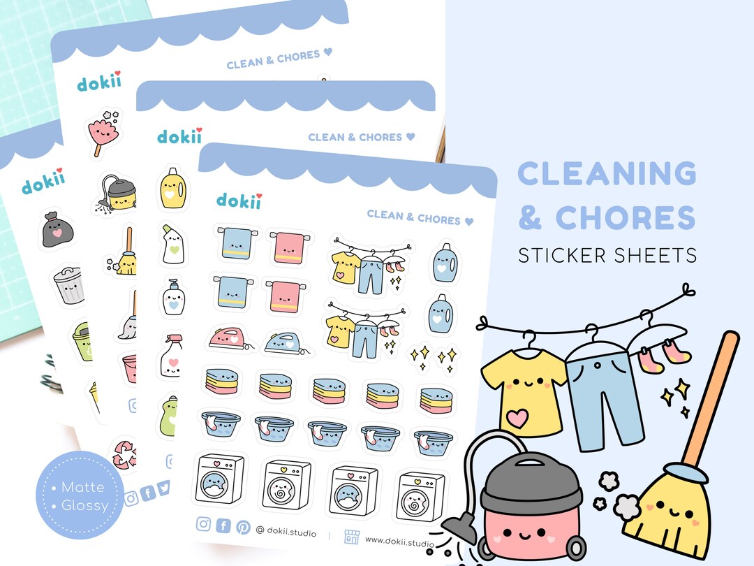 Kawaii Cleaning Planner Sticker Sheet | Cute Household Chores Sticker ...