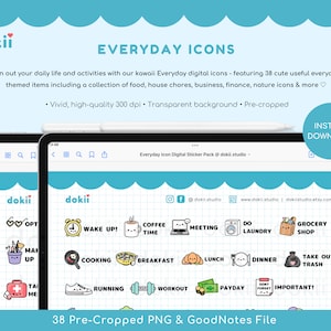 Kawaii Everyday Digital Stickers | Cute Daily Icons Goodnotes Pre ...