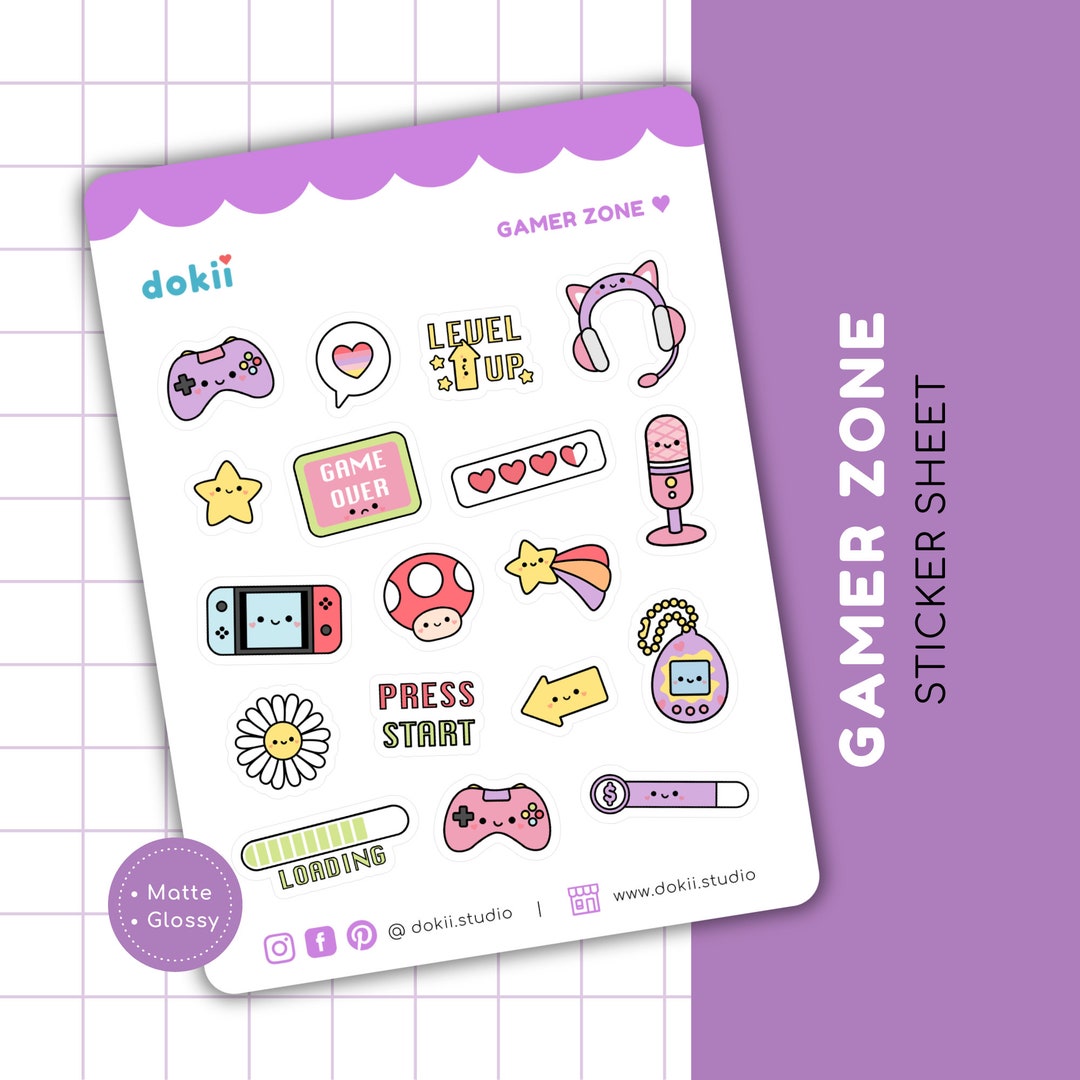 Gaming Sticker Sheet | Cute Gamer Girl Stickers Games Console Kawaii PC ...