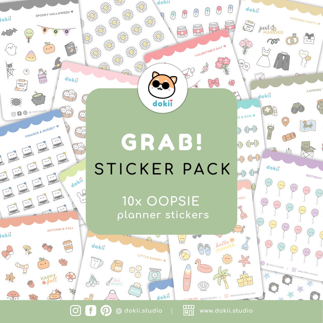 GRAB! Sticker Sheet Bundle | 10x Cute Oopsie! Planner Stickers Kawaii ...