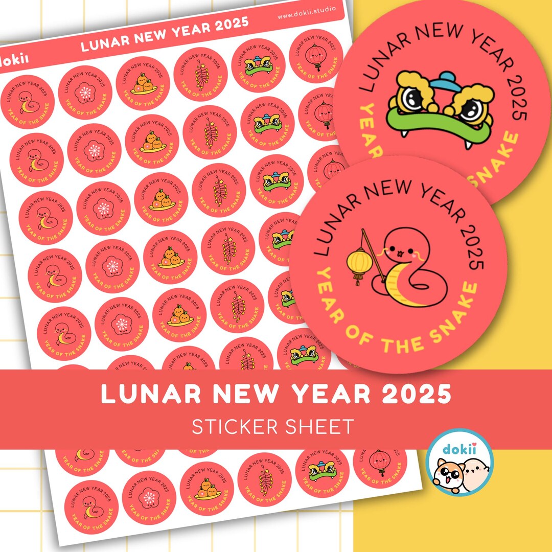2025 Happy Lunar New Year Stickers Round Label Personalise Year of the ...