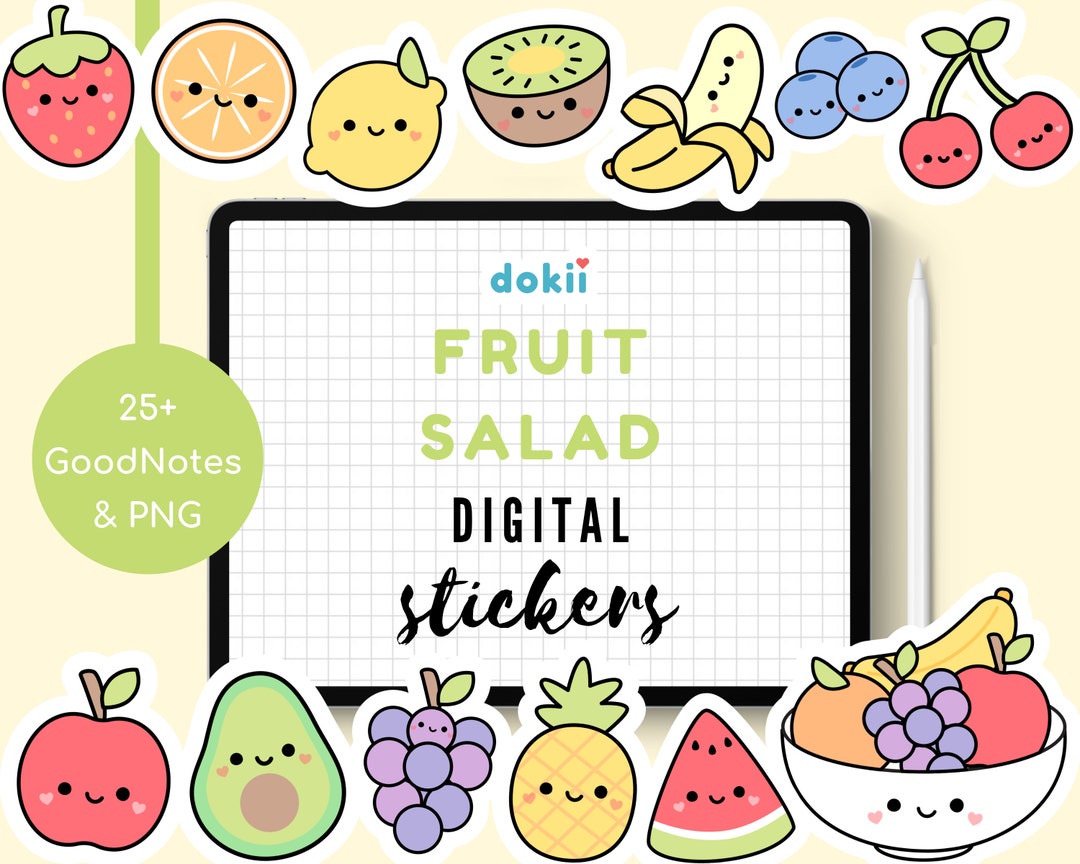 Kawaii Fruit Digital Stickers | Cute Fruit Salad Goodnotes PNG Clipart ...