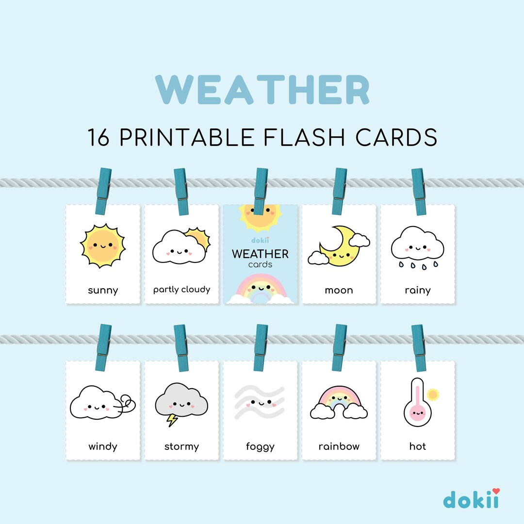16 Kawaii Weather Flash Cards | Digital Printable Weather Cards ...