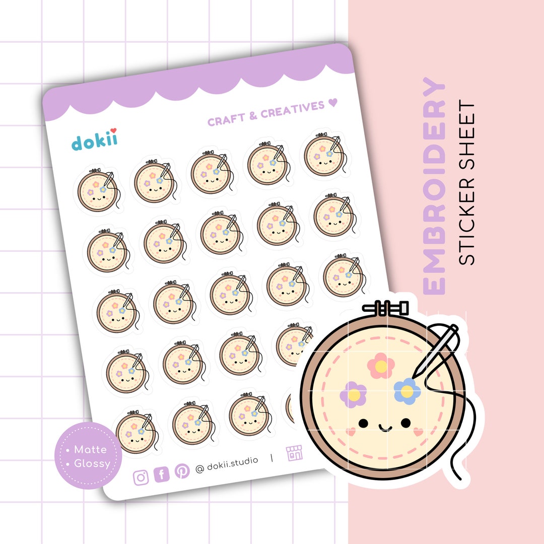 Kawaii Embroidery Sticker Sheet | Cute Embroidery Sewing Planner ...