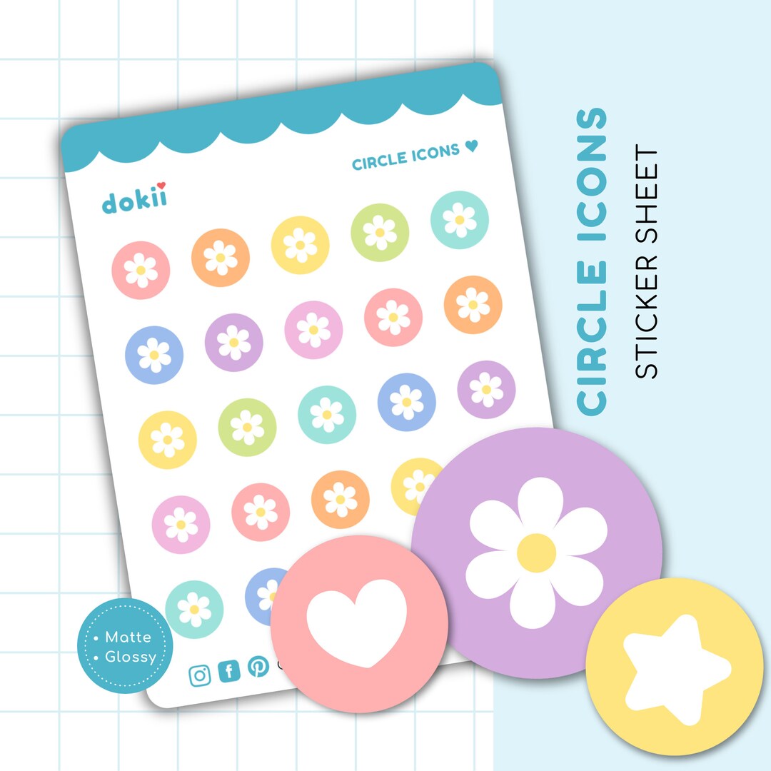 Circle Icons Sticker Sheet | Cute Icons Planner Sticker Tracker Icon ...
