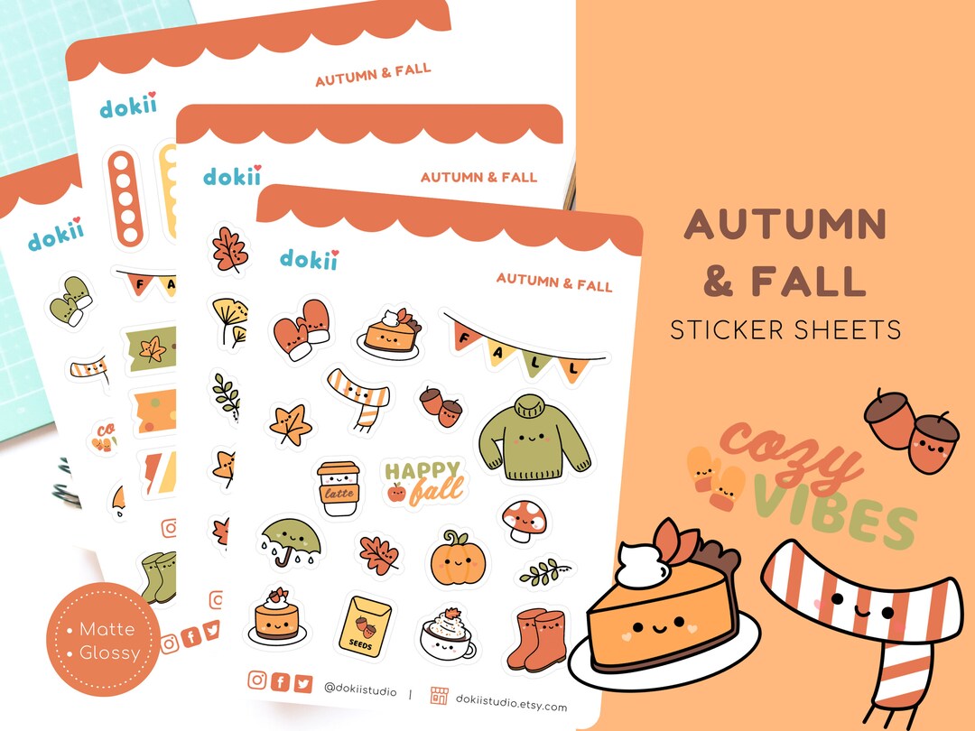 Kawaii Autumn Sticker Sheet | Cute Fall Planner Sticker October ...