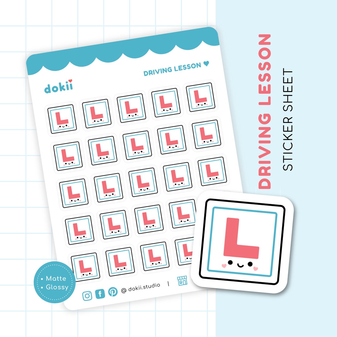 Driving Lesson Sticker Sheet | Cute L-plate Driving Lesson Planner ...