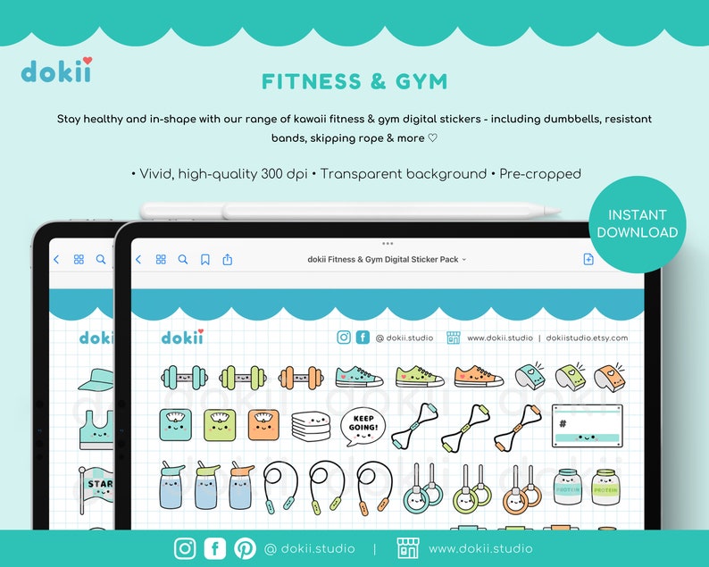 Kawaii Fitness & Gym Digital Sticker Pack | Cute Workout Goodnotes ...