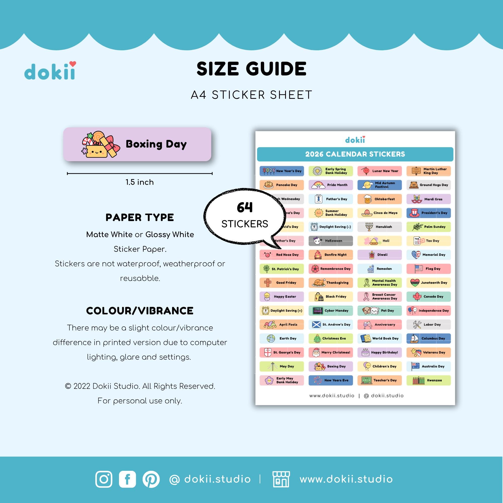 2026 Full Calendar Script Sticker Sheet | 64 Cute Full Yearly Events ...