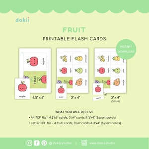 16 Fruit Flash Cards Printable | Kawaii Kindergarten Flashcards Fruit ...