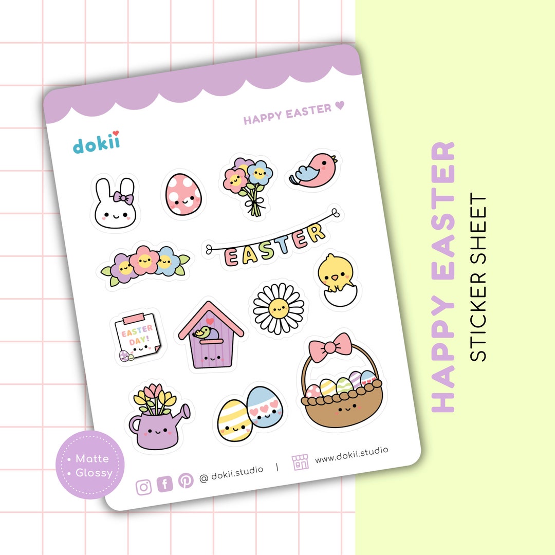 Happy Easter Sticker Sheet | Cute Easter Planner Sticker April, Easter ...