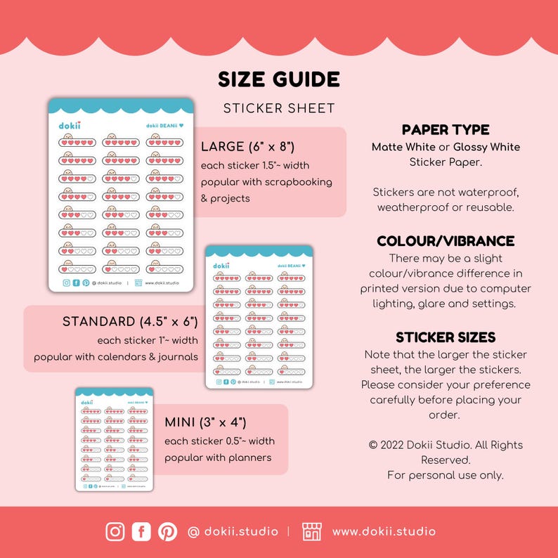 Cute Heart Rating Sticker Sheet Kawaii Heart Planner Sticker Star ...