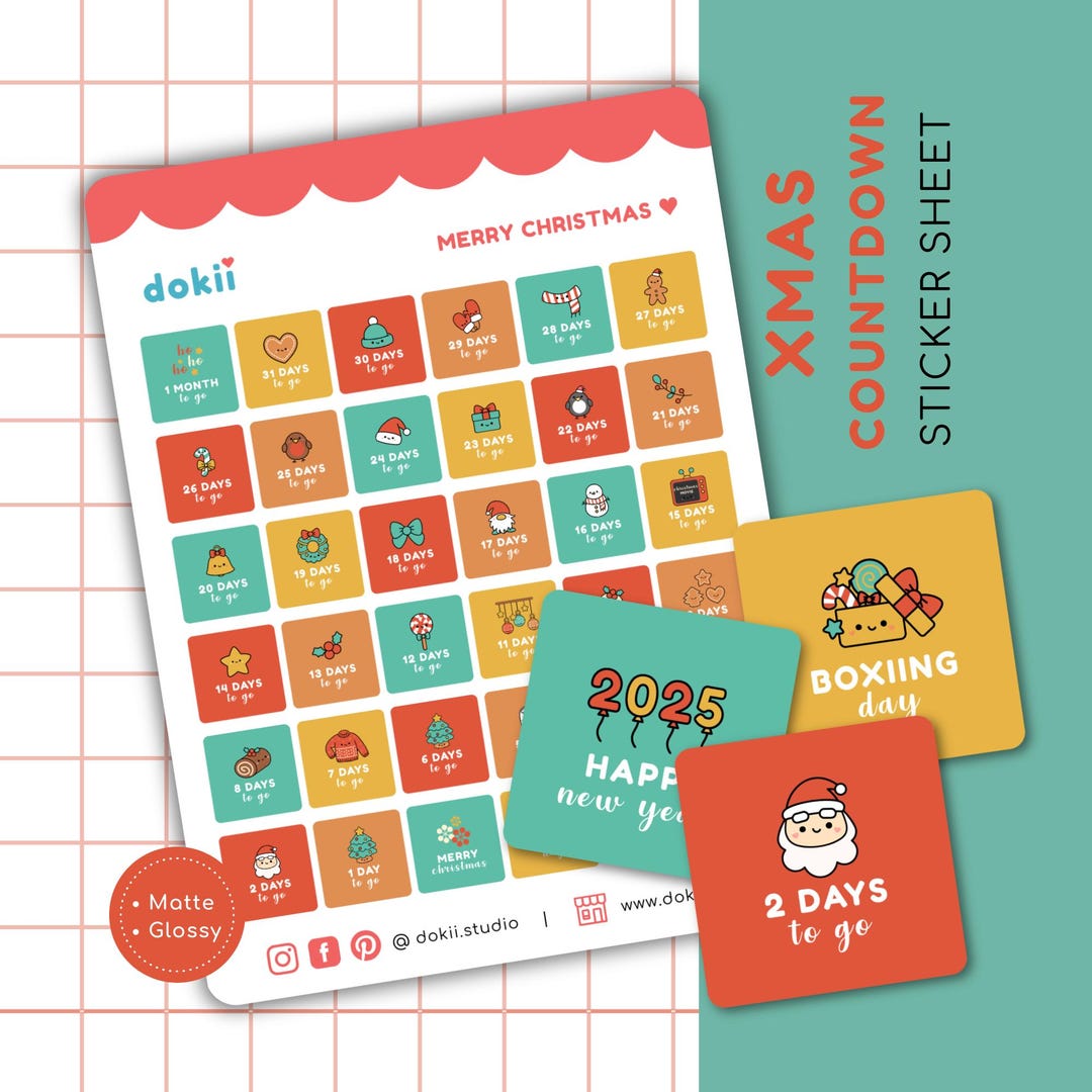 Christmas Countdown Sticker Sheet, Cute Christmas Planner Stickers ...