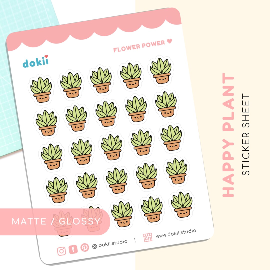 Kawaii Happy Plant Sticker Sheet | Cute Succulents Planner Stickers ...