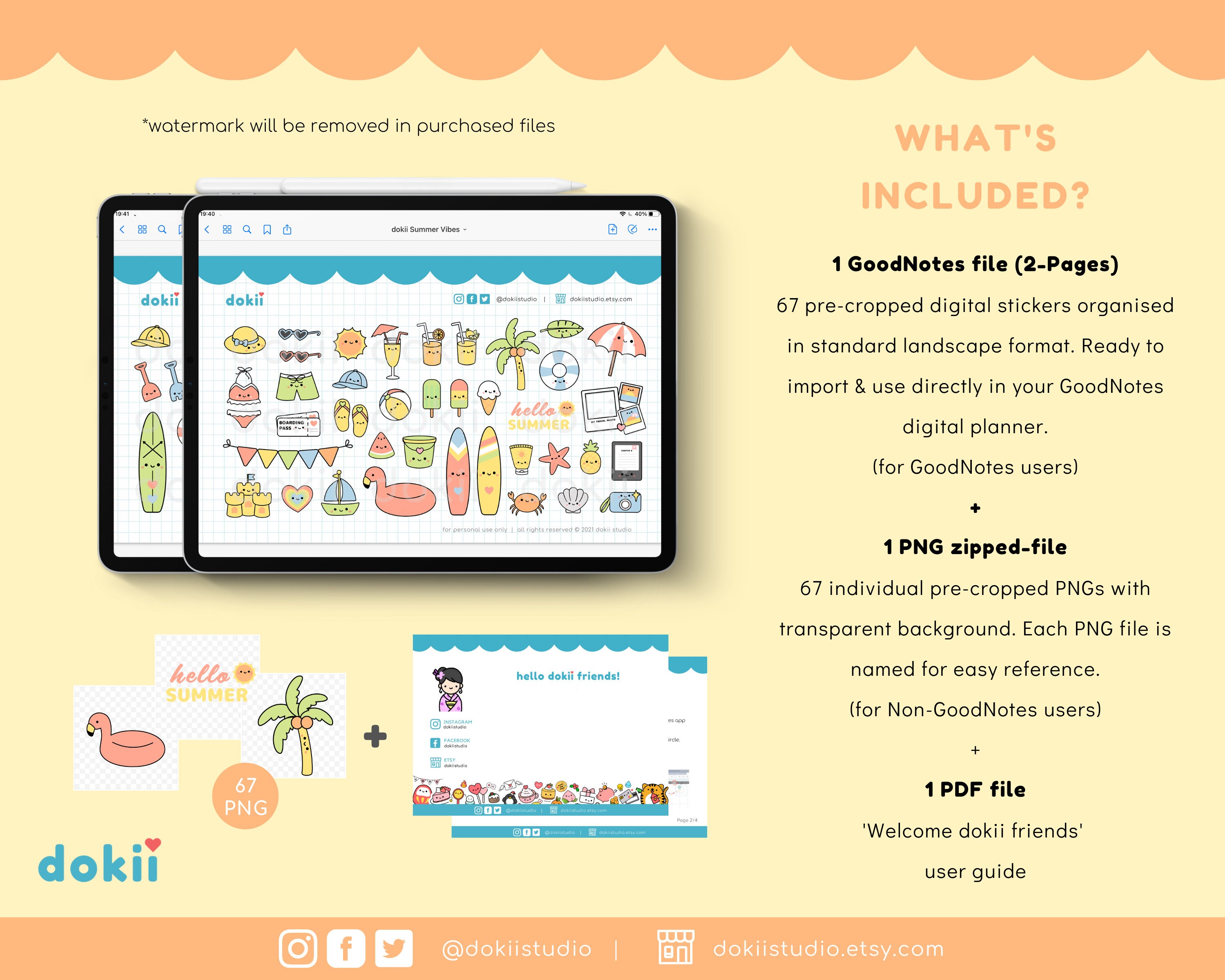 Kawaii Summer Vibes Digital Stickers 67 Cute Tropical Beach - Etsy