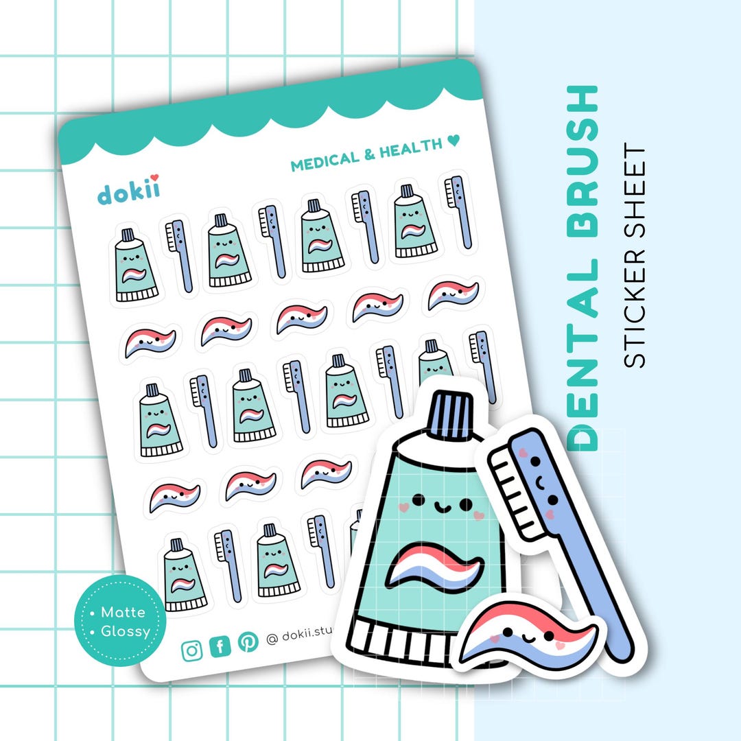 Cute Toothbrush Sticker Sheet | Toothbrush Planner Stickers Toothpaste ...