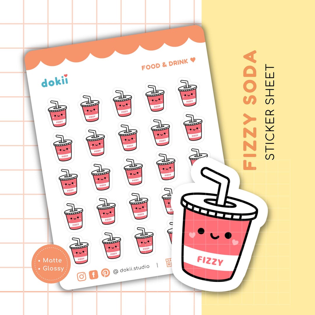 Fizzy Soda Sticker Sheet | Fizzy Soda Planner Stickers Fast Food Drink ...