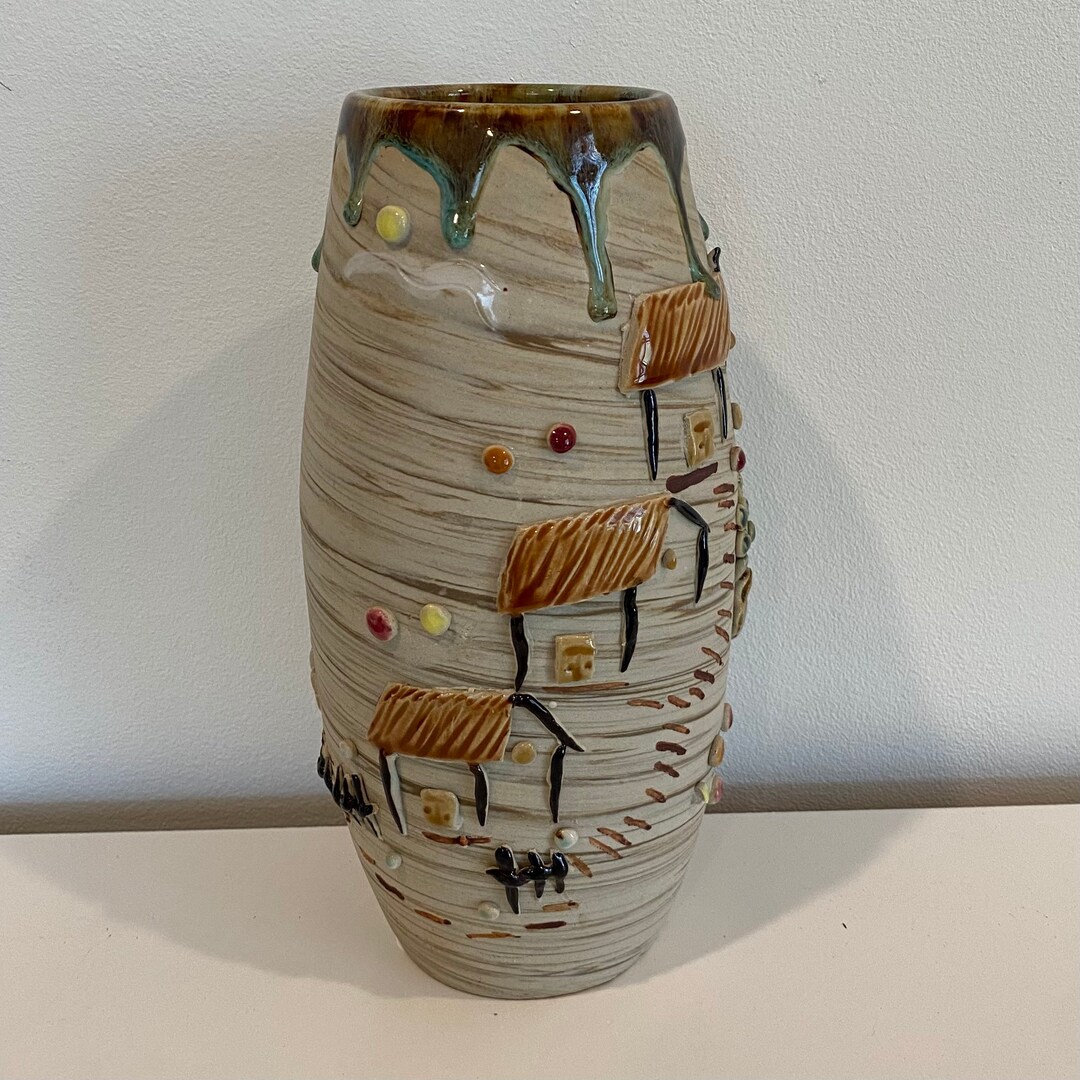 Pottery Vase Applied Design Vintage - Etsy