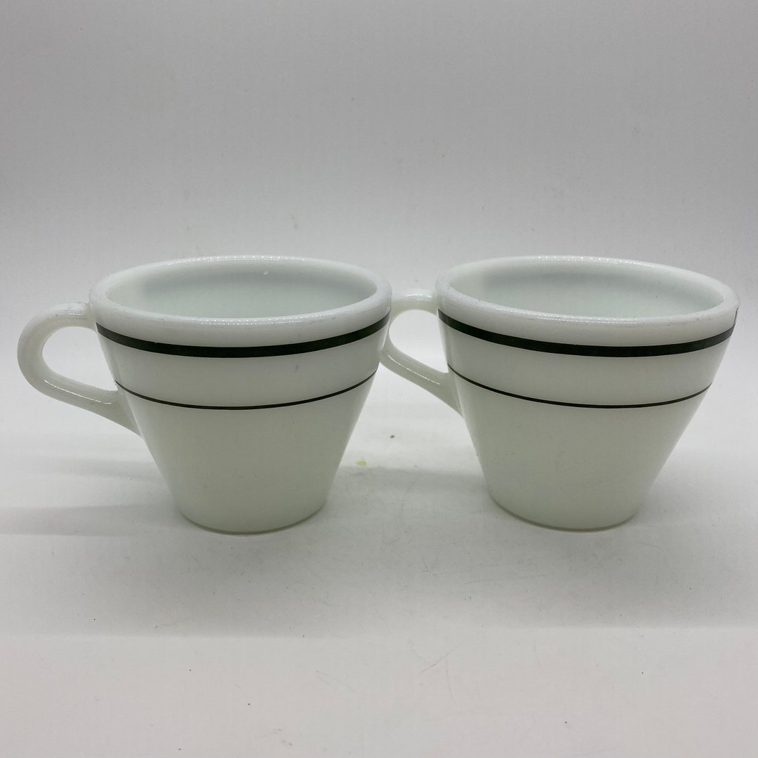 Pyrex Milk Glass With Green Stripe Coffee Cups Set of 2 Vintage - Etsy