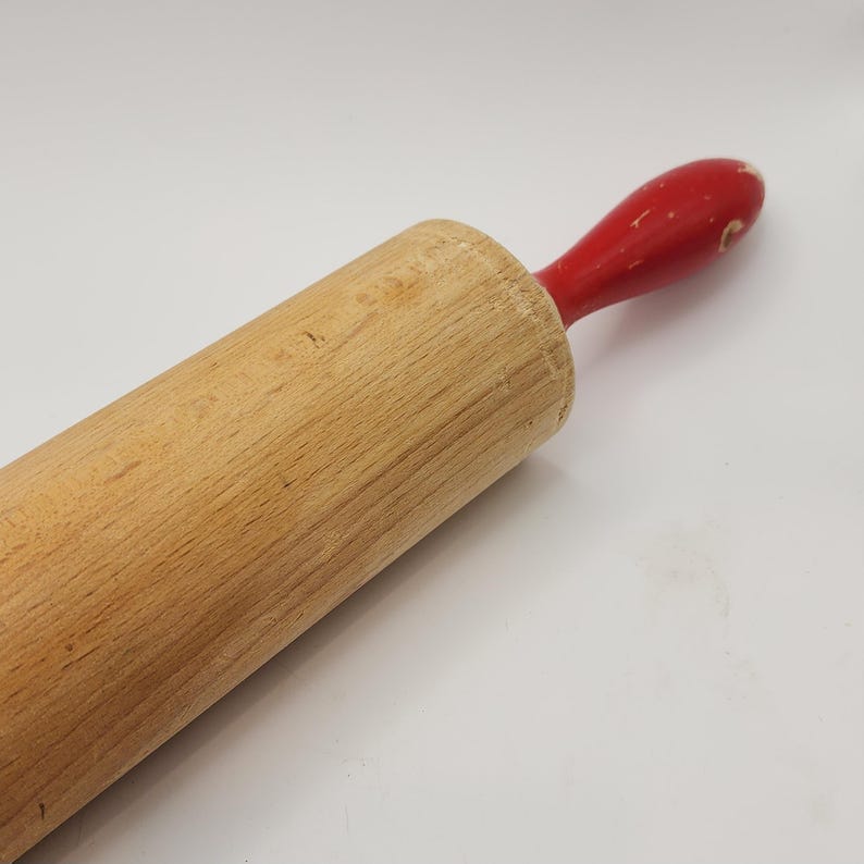Wood 16" Primitive Rustic Rolling Pin Red Wood Handles Vintage - Etsy