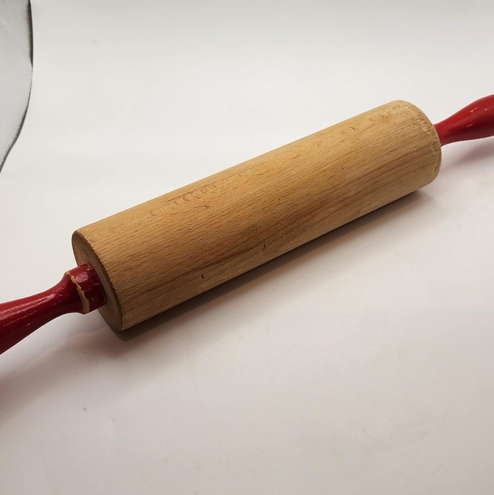Wood 16" Primitive Rustic Rolling Pin Red Wood Handles Vintage - Etsy