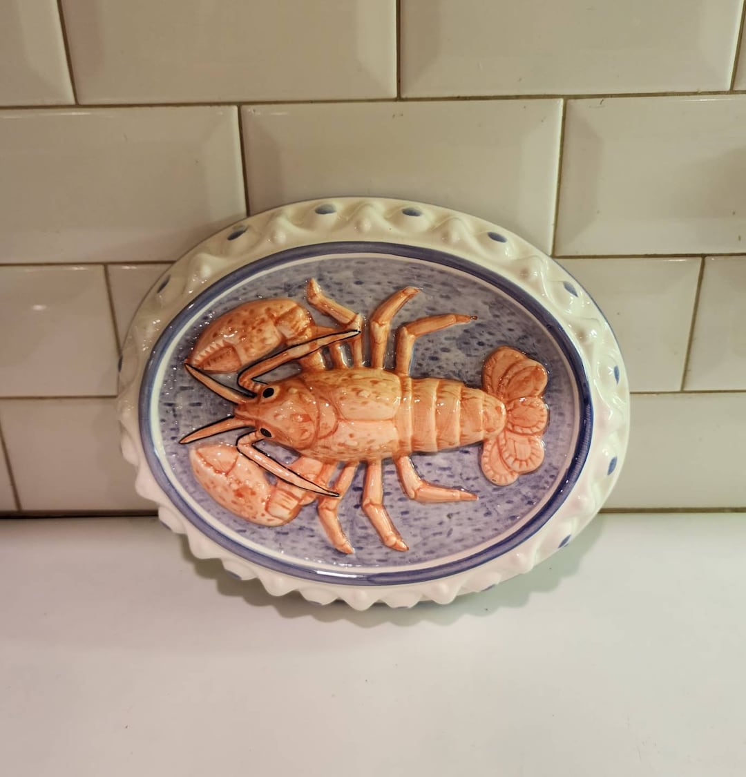 Large Red Blue and White Ceramic Lobster Mold Kitchen Wall Decor ...