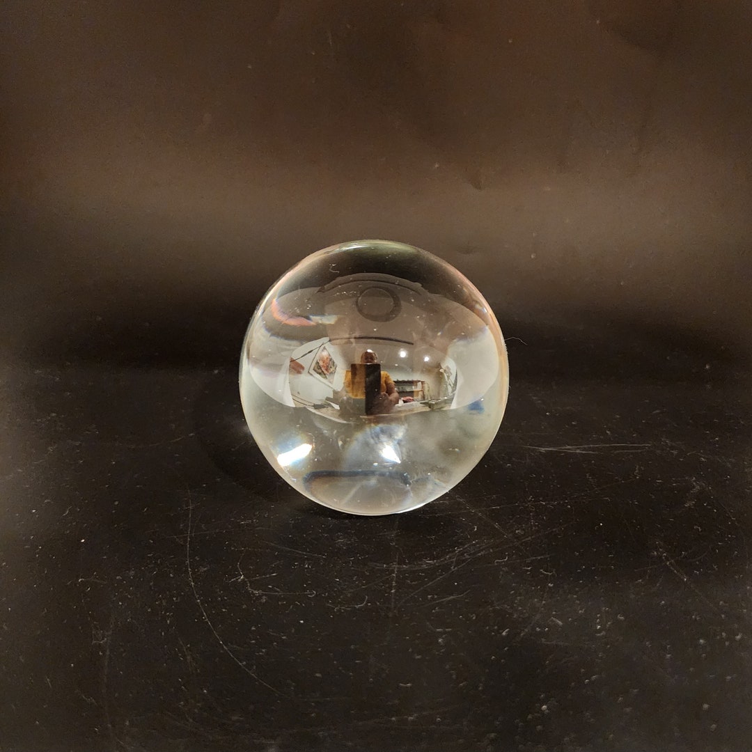 Hand Blown Clear Glass Sphere Paperweight Polished Base - Etsy