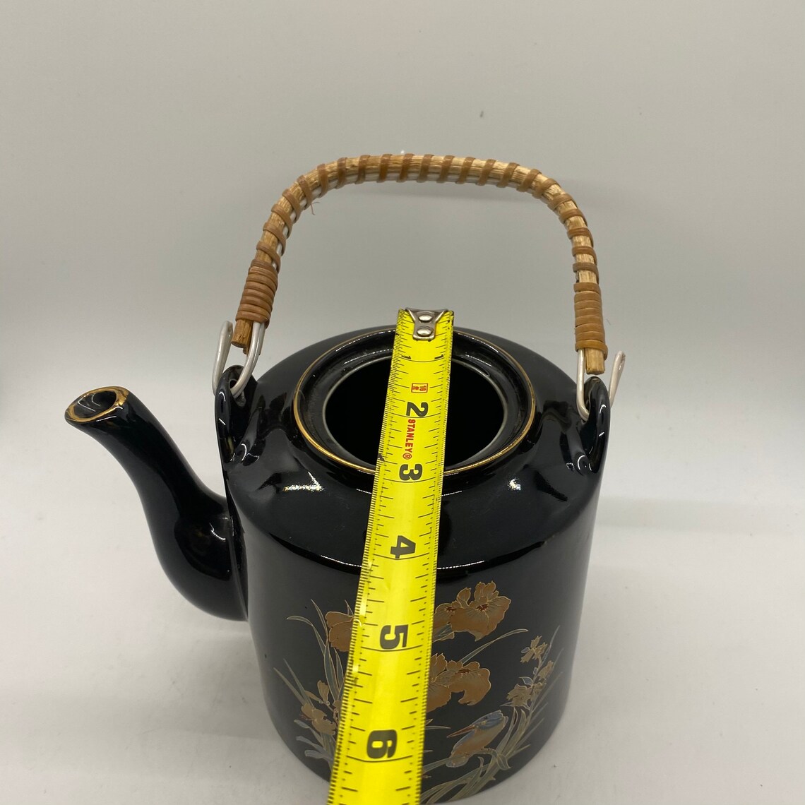 Vintage Black Teapot w/Wicker Handle Made in Japan | Etsy