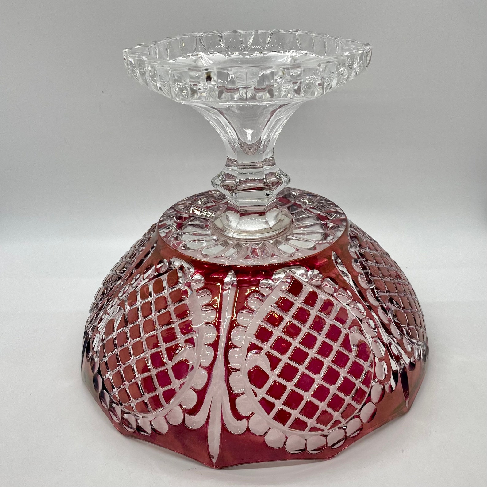 Ruby Red Cut to Glass Vintage Pedestal Compote - Etsy
