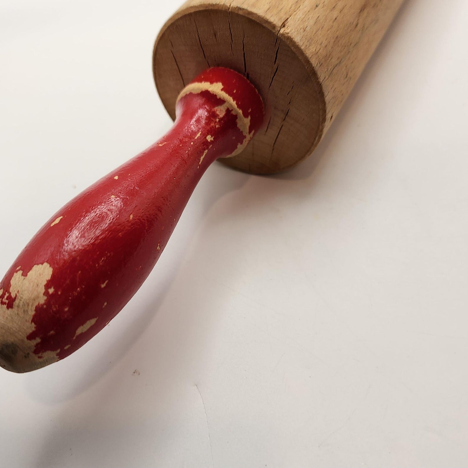 Wood 16" Primitive Rustic Rolling Pin Red Wood Handles Vintage - Etsy