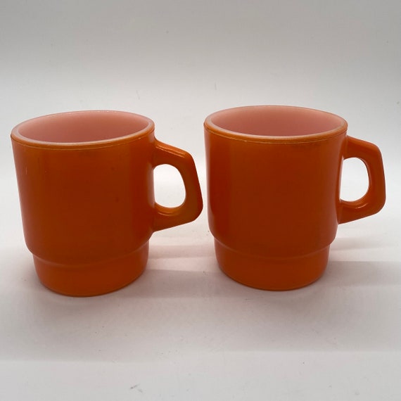 Vintage Set of 4 Hazel Atlas Orange Peel Milk Glass MugsOrange Glass ...