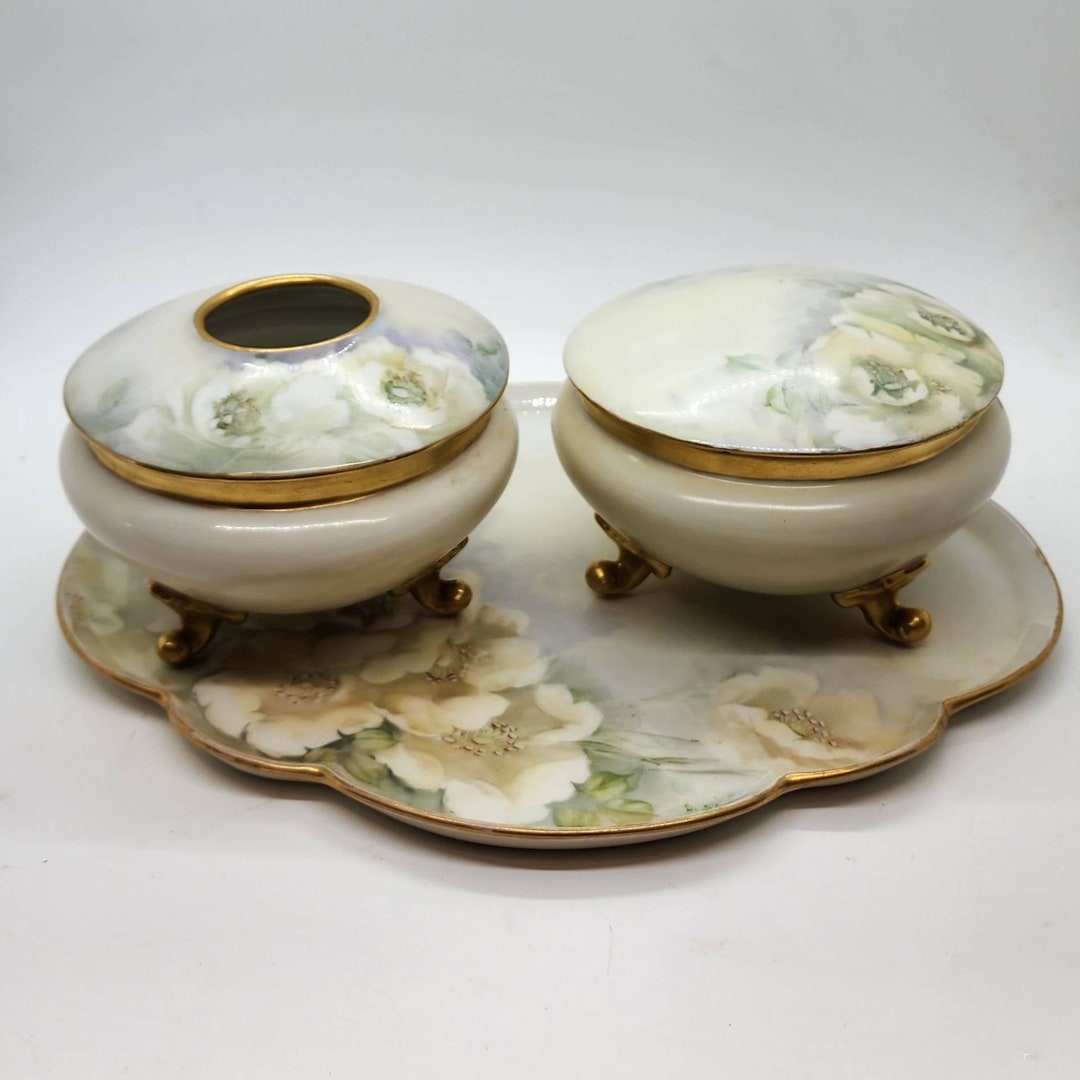 Antique Limoges Hand Painted Dresser Vanity Set GDA France - Etsy