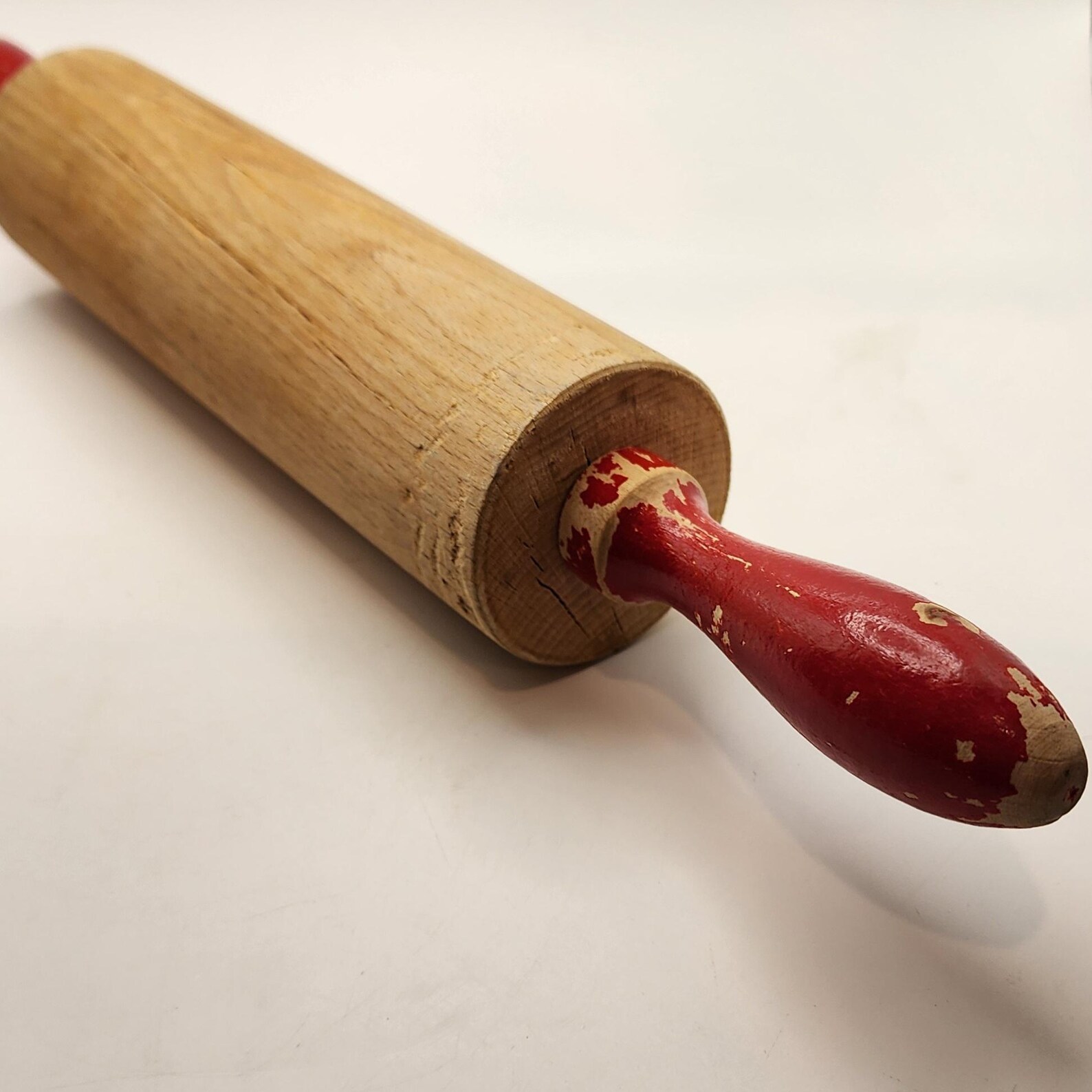 Wood 16" Primitive Rustic Rolling Pin Red Wood Handles Vintage - Etsy